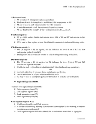 Microprocessor Unit 1 Notes, 8086 16 bit Microprocessor | PDF