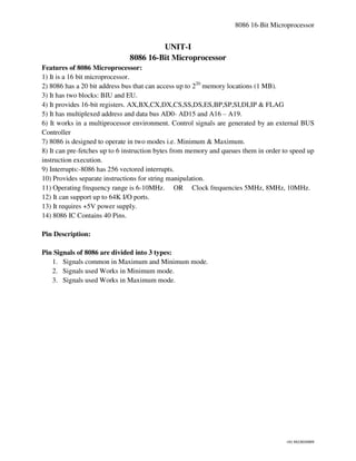 Diploma In Computer Technology Microprocessor Notes 8086 Microprocessor ...