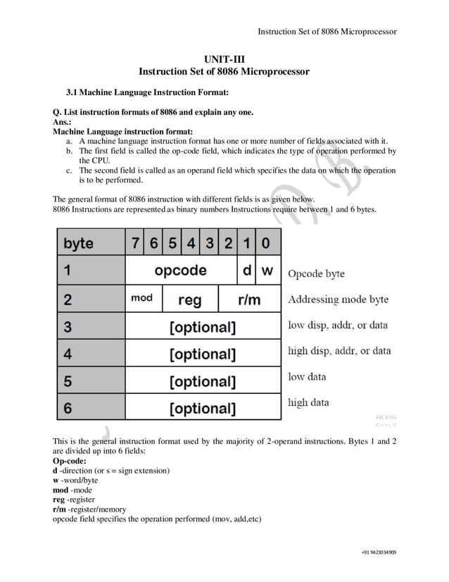 Instruction Sets in 8086 Microprocessors | PDF