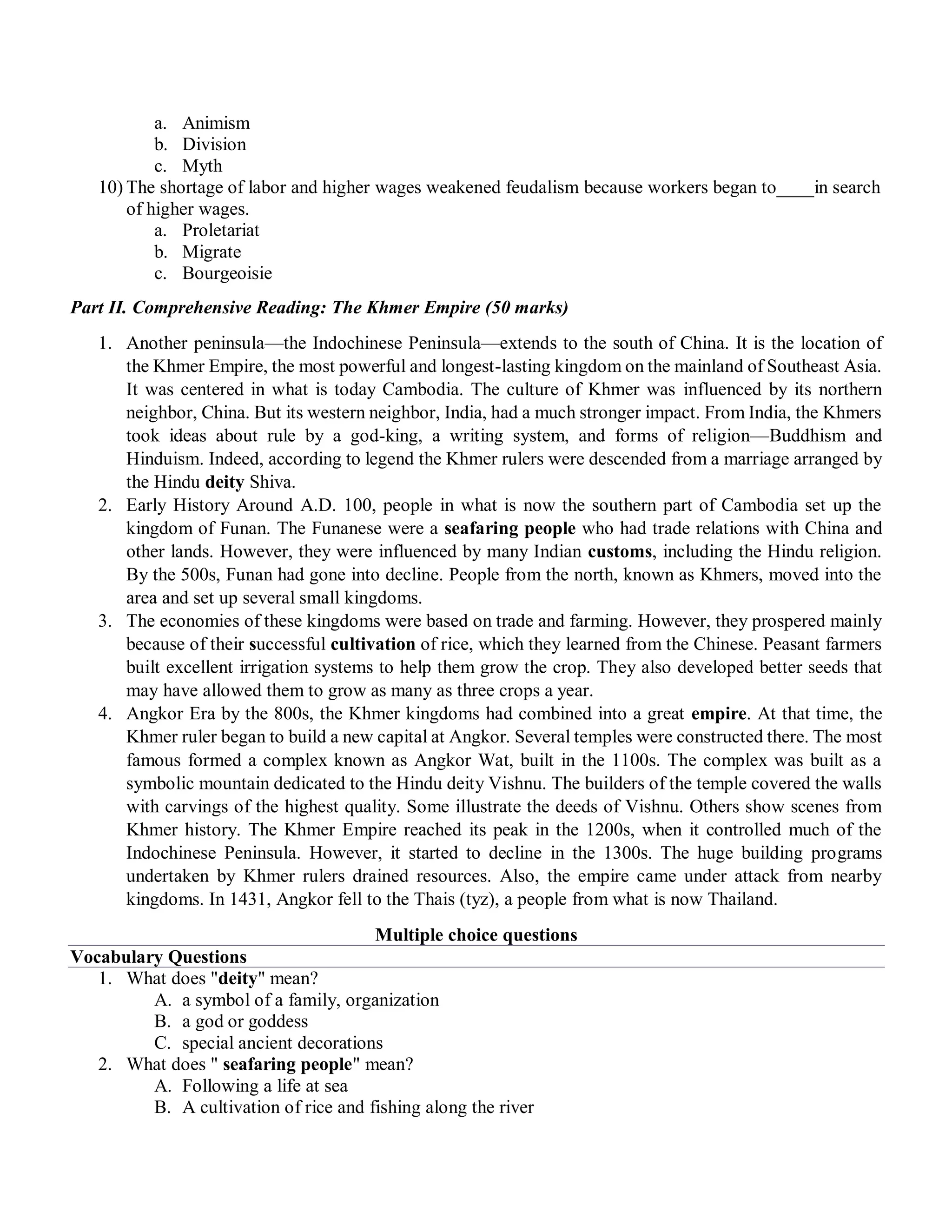 Khmer Empire Comprehsive Reading | PDF