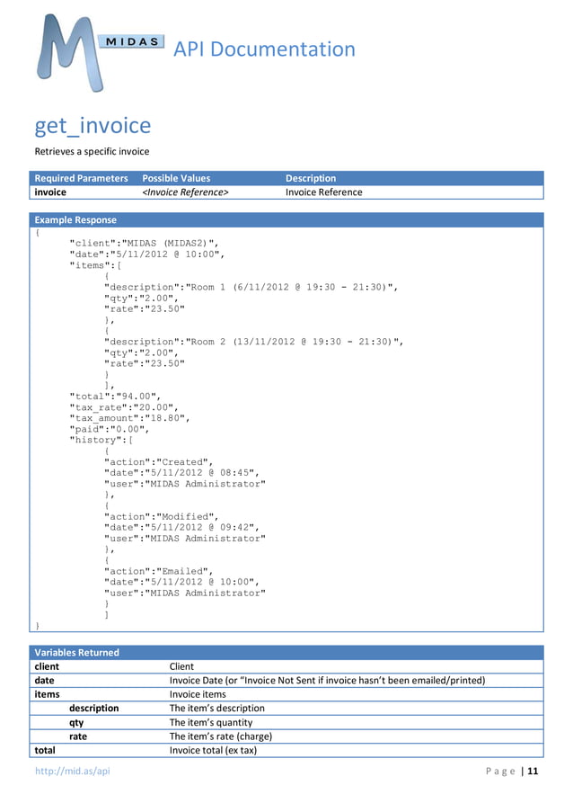 MIDAS Room & Resource Scheduling Software - API Documentation v1.02 | Web Development | Internet