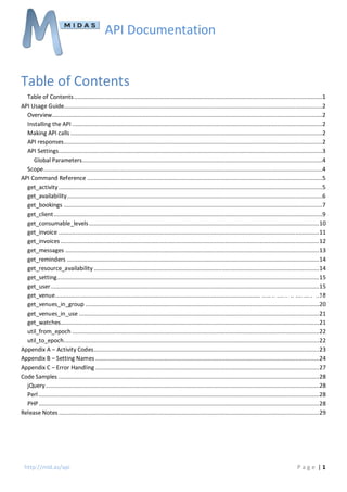 MIDAS Room & Resource Scheduling Software - API Documentation v1.02 | Web Development | Internet