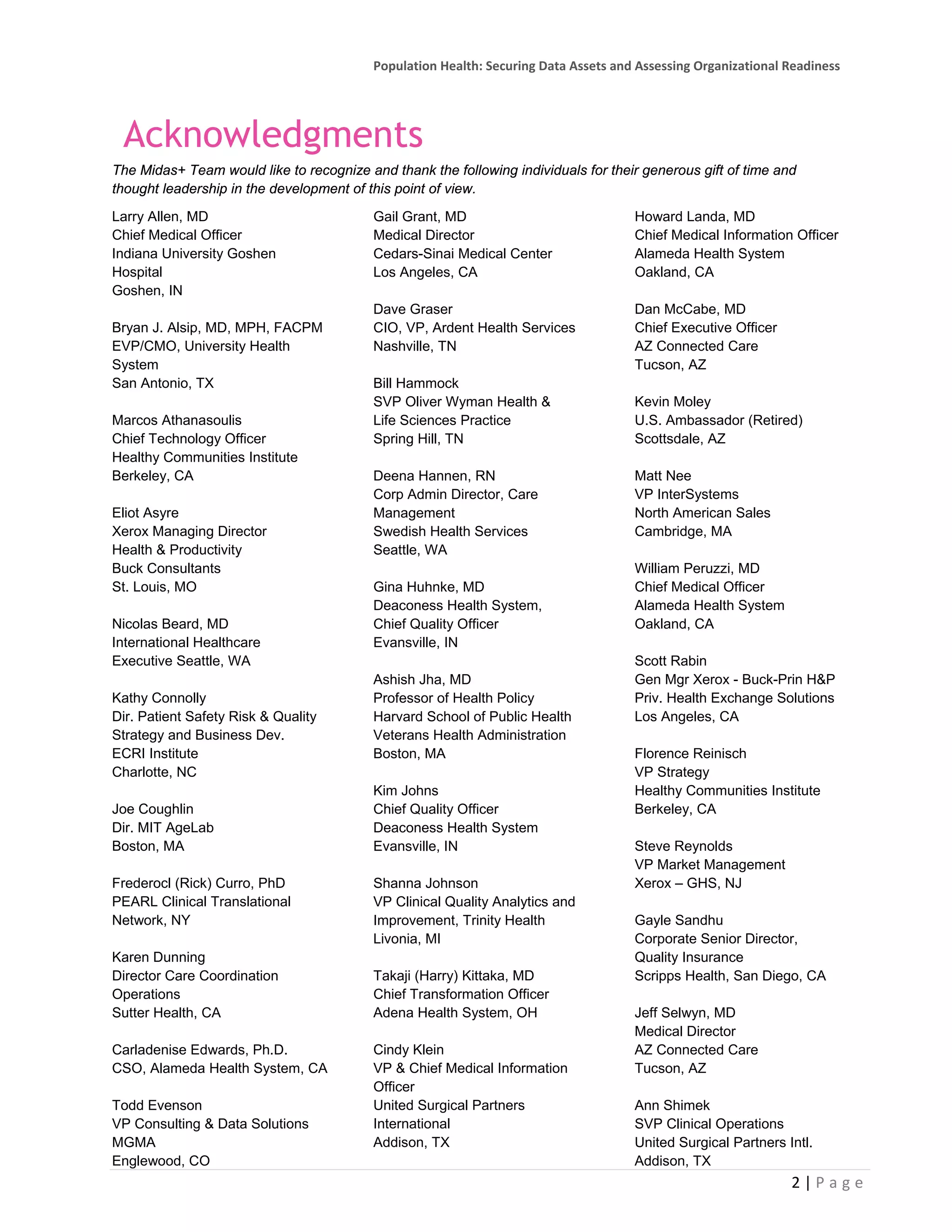 Midas+ Executive Insights: Population Health Management | PDF