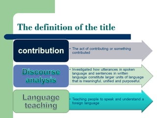 CONTRIBUTION OF DISCOURSE ANALYSIS TO LANGUAGE TEACHING | PPT