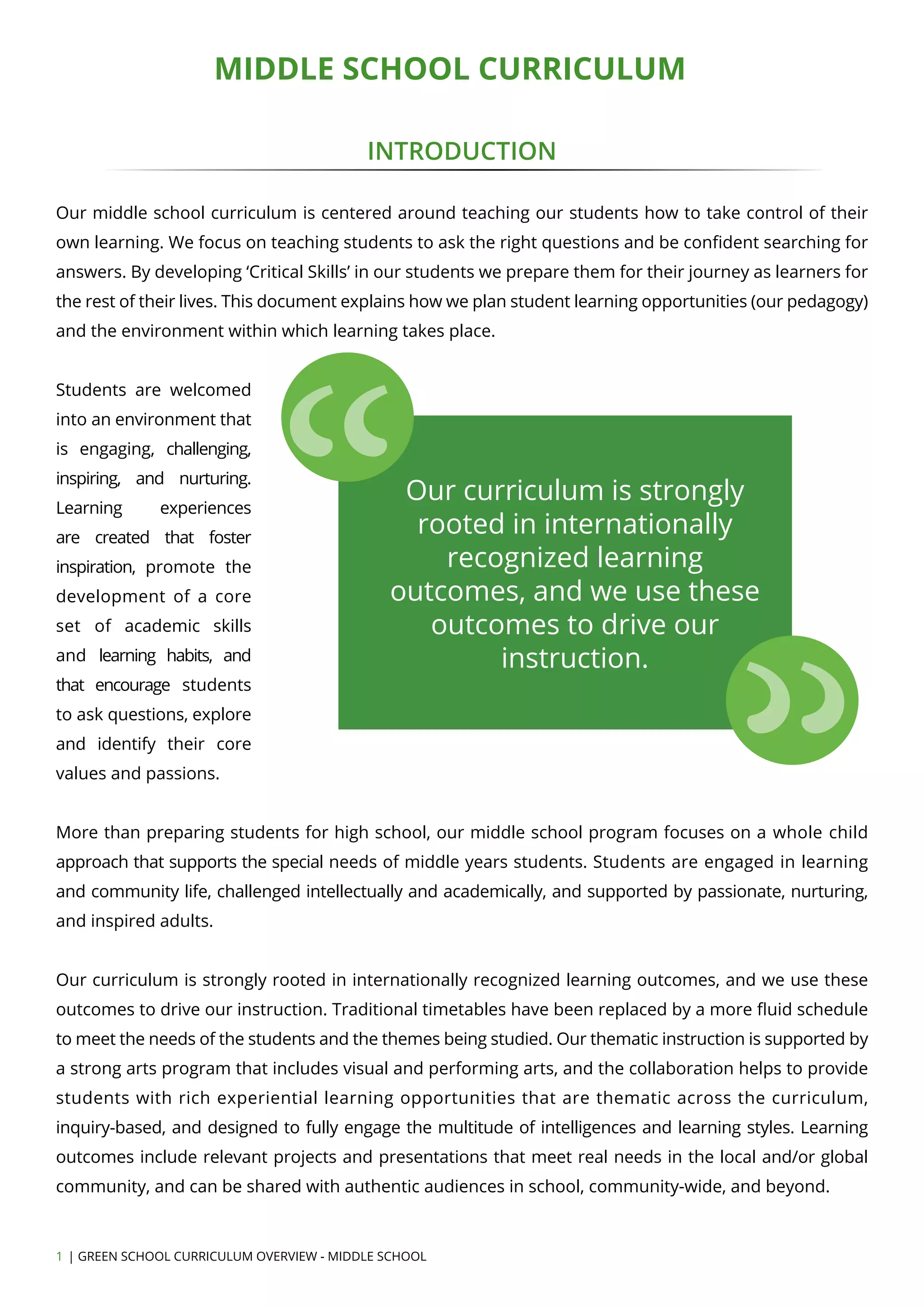 Middle school Curriculum | PDF