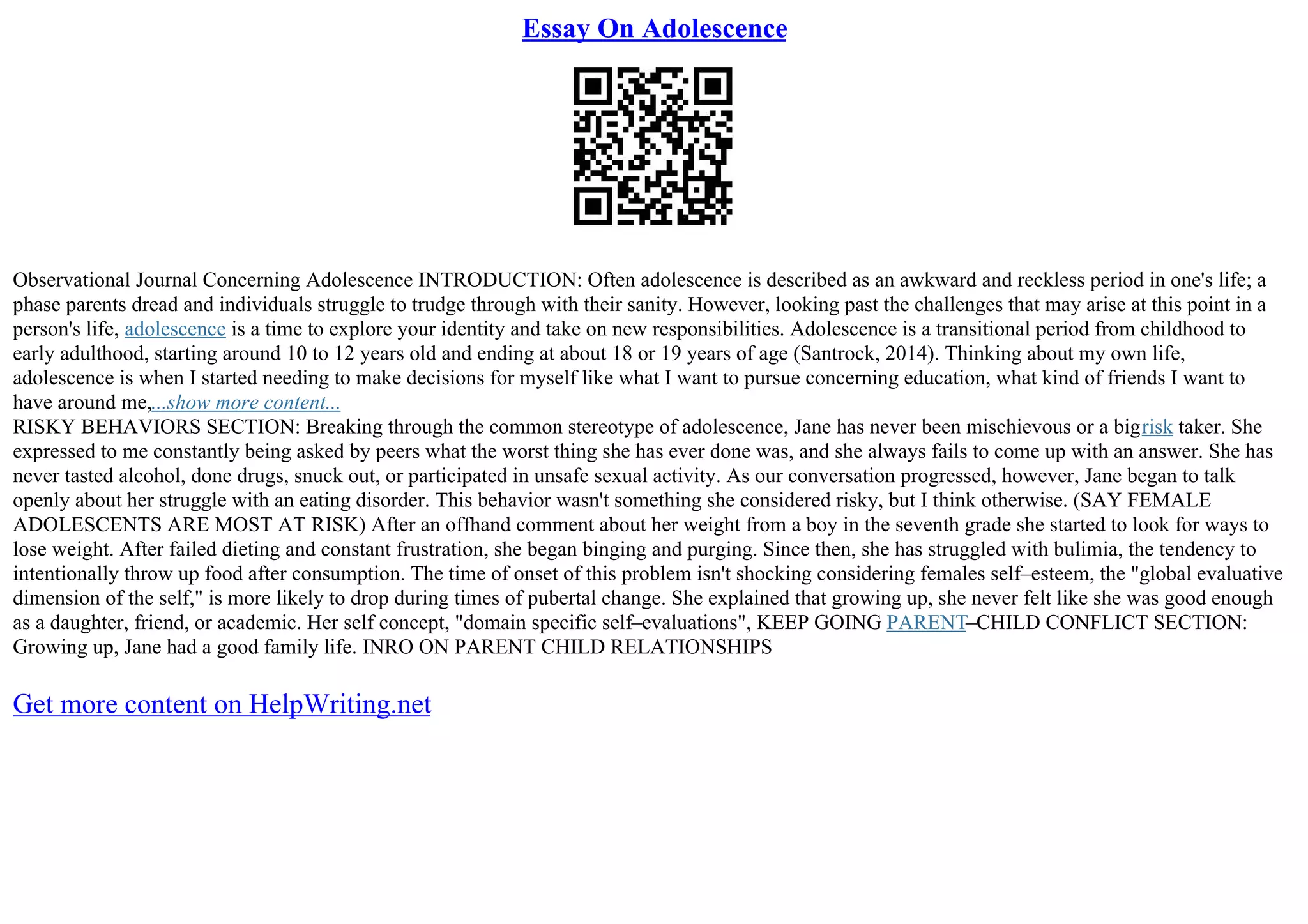 Middle Adolescence | PDF