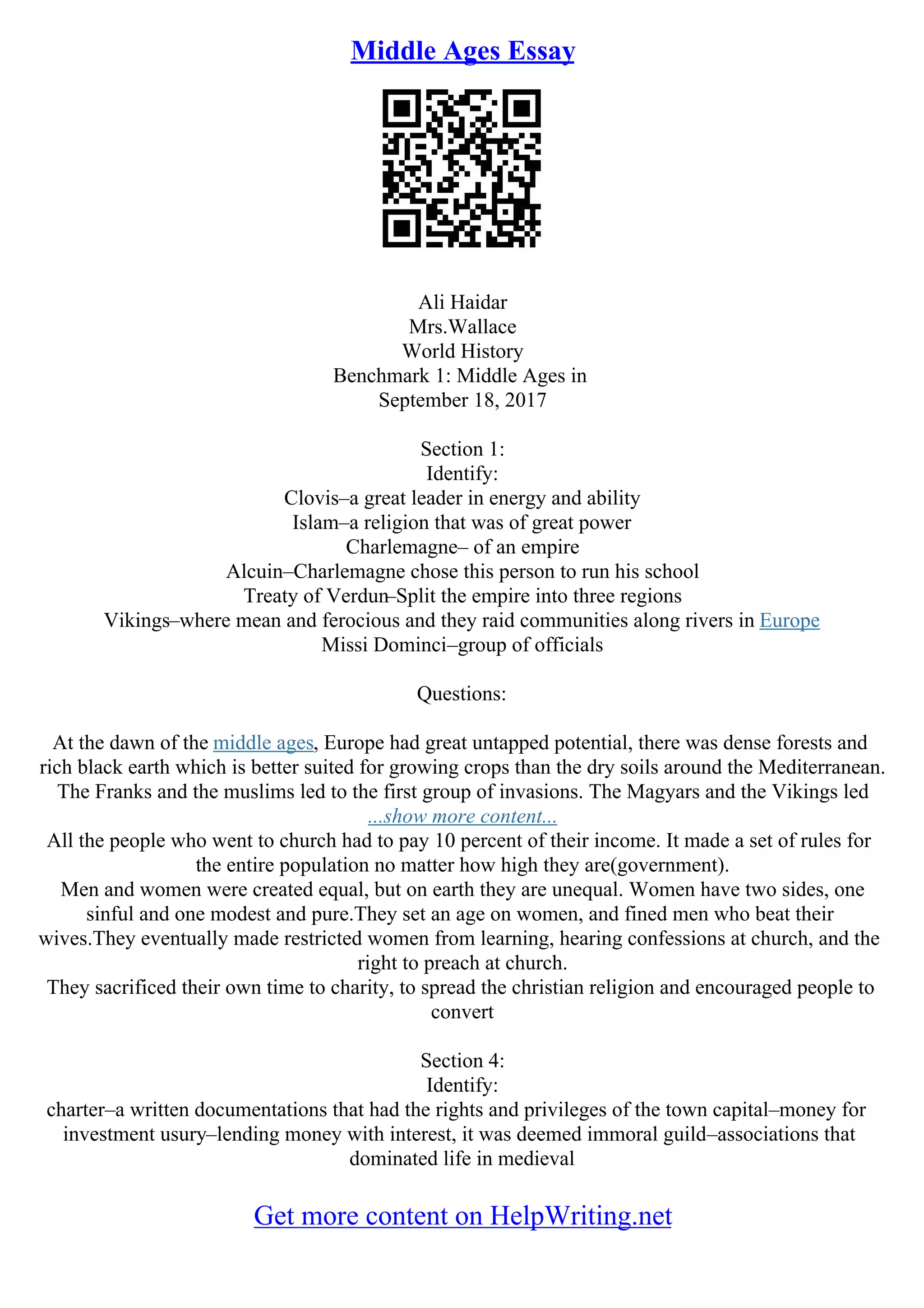 Middle Ages Essay | PDF | Europe Travel | Travel Locations