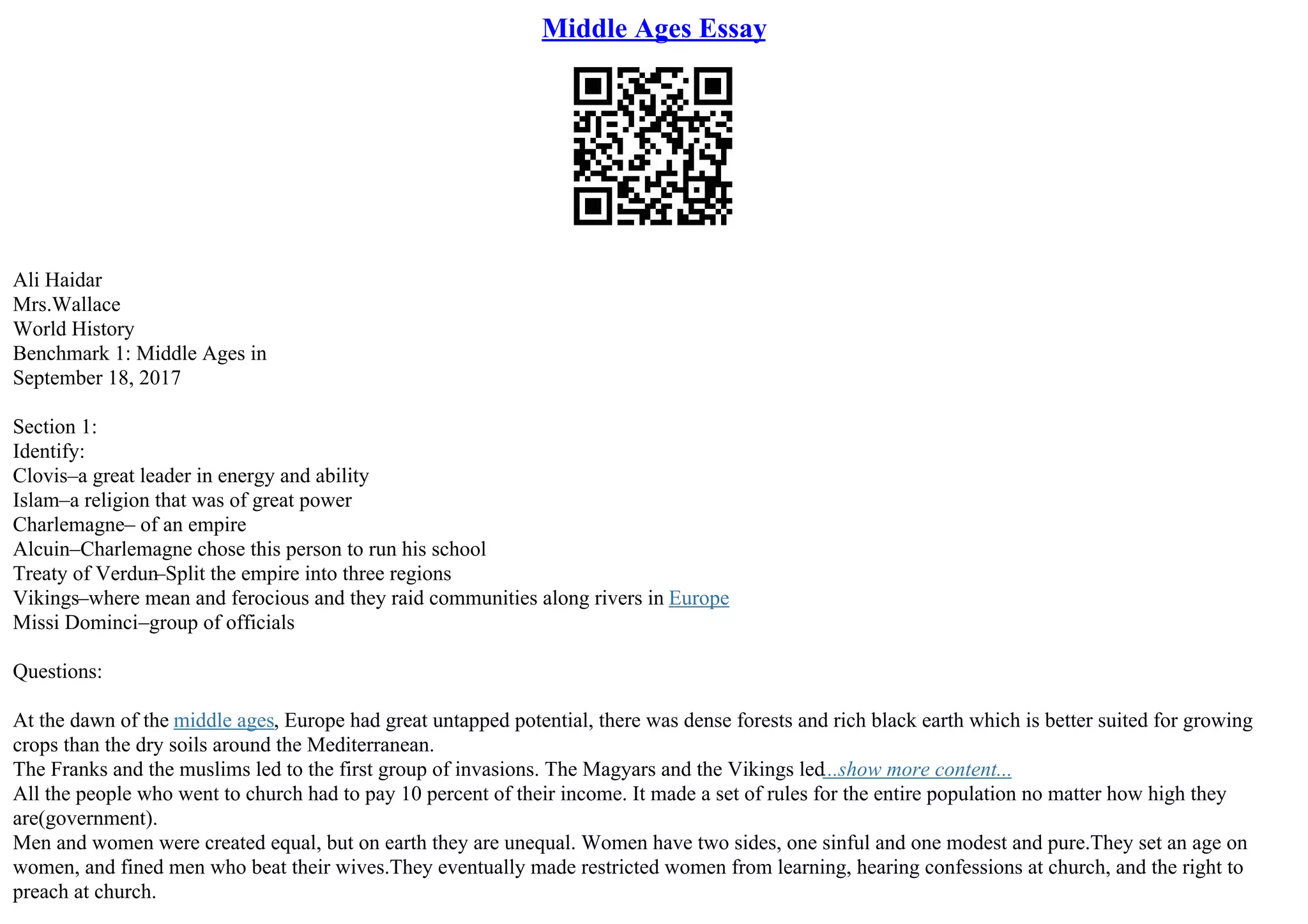 Middle Ages Essay | PPT