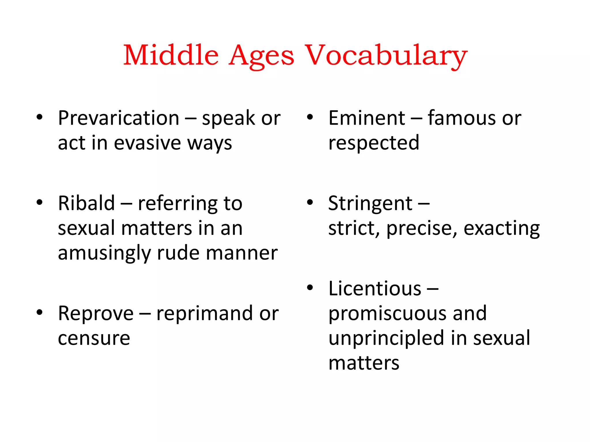 Middle ages vocab defined | PPT