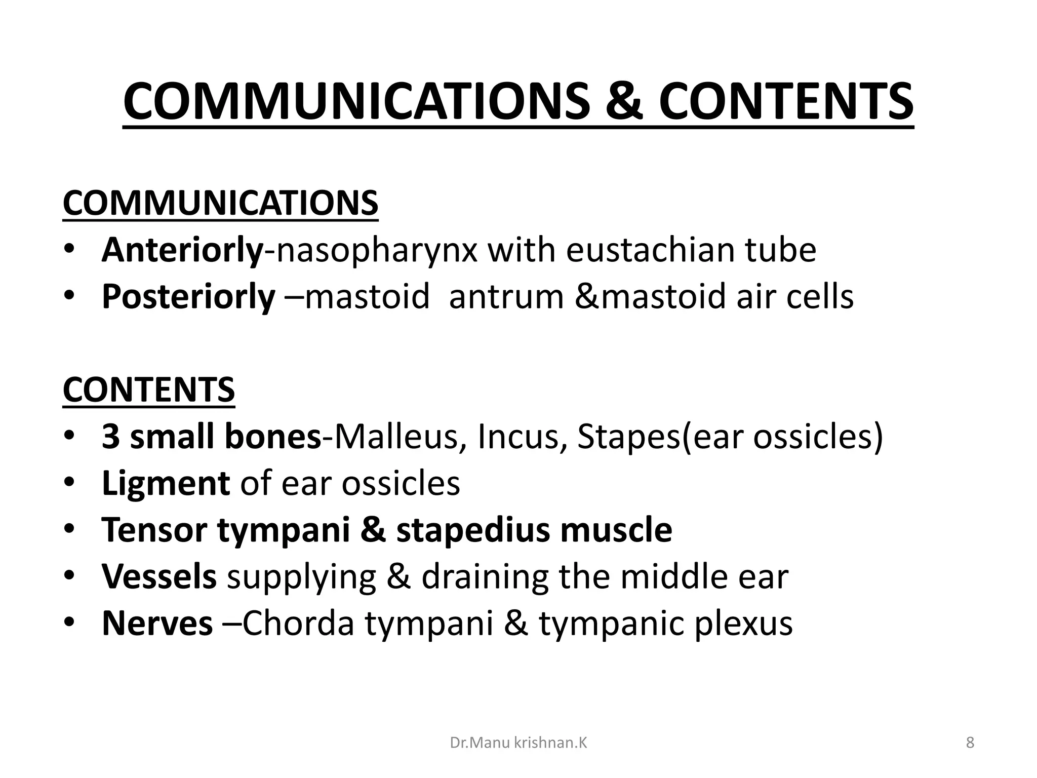 Middle ear cavity(with handmade illustrations) | PPTX