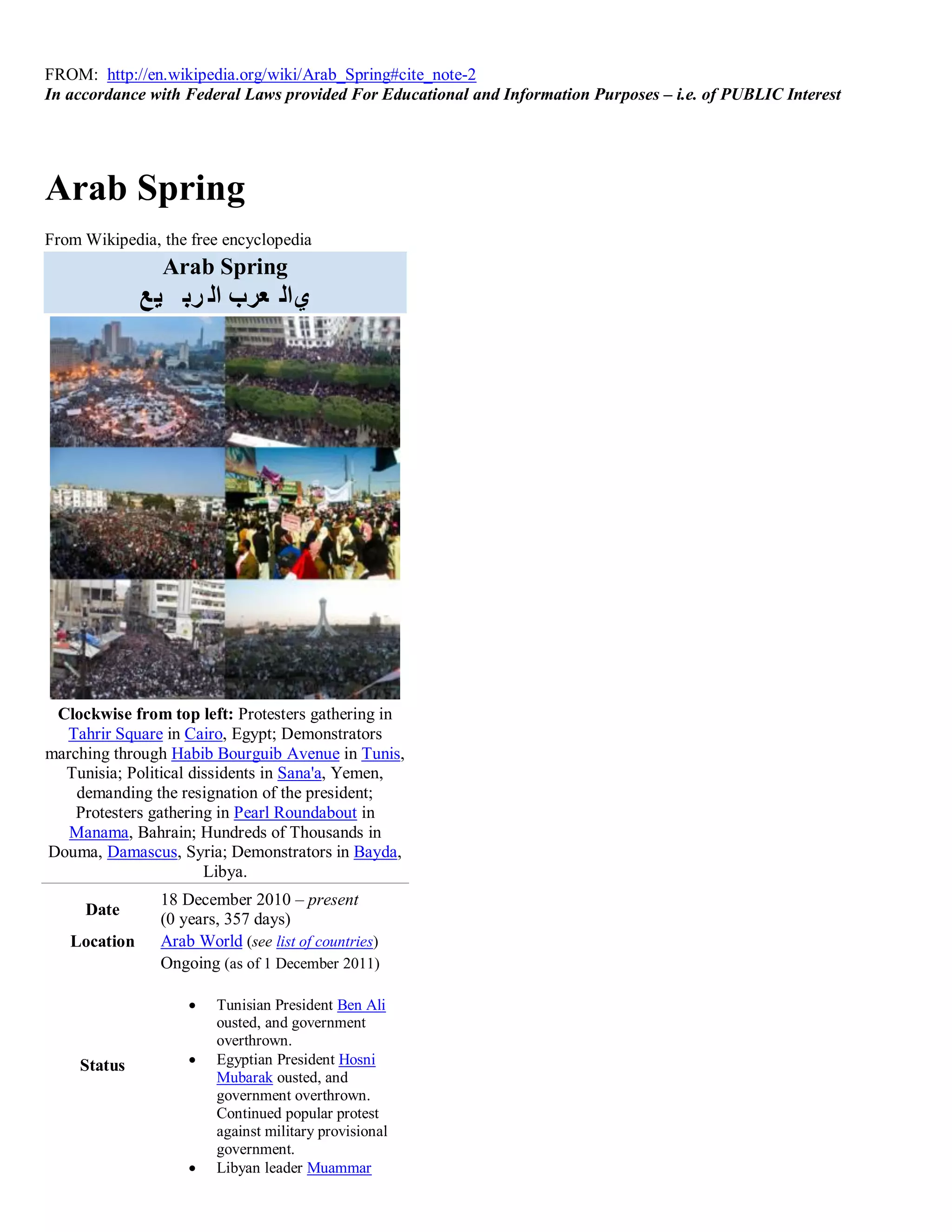 Middle east uprisings (arab spring) | PDF