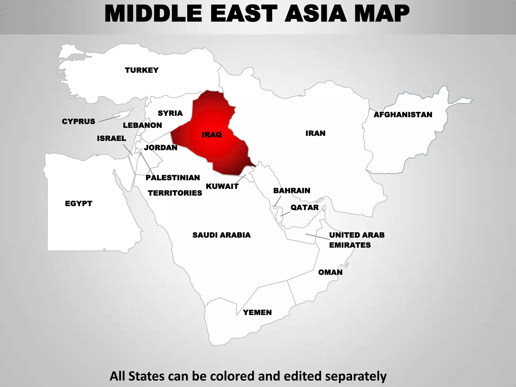 Middle east asia editable continent map with countries | PPTX