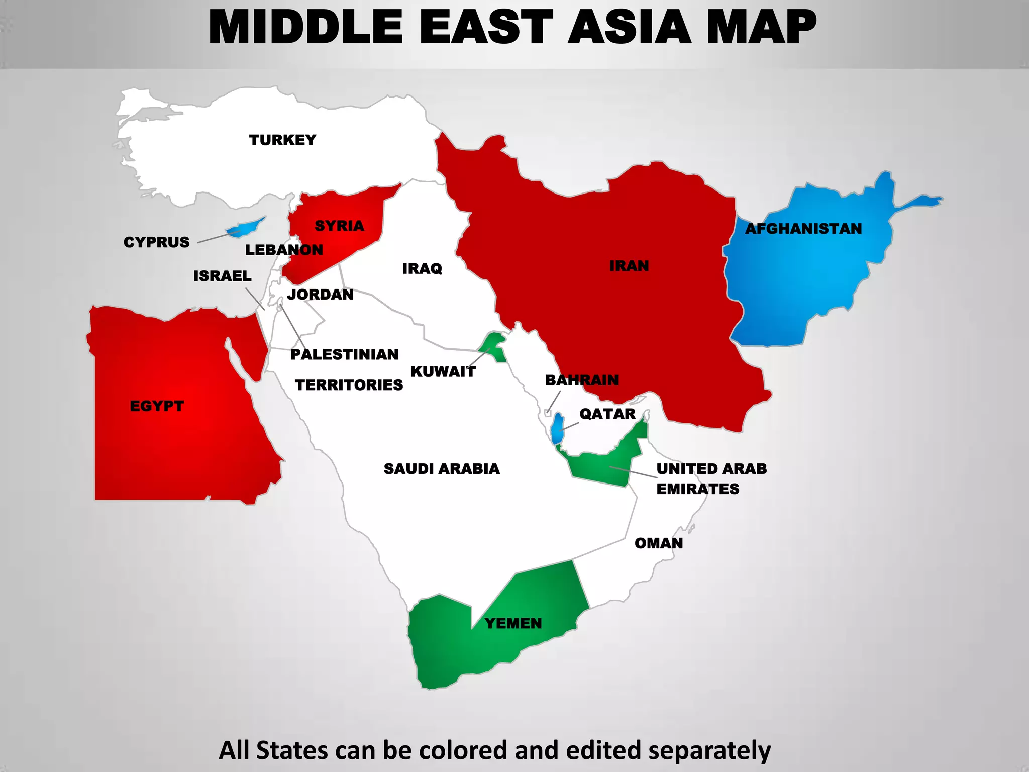 Middle east asia editable continent map with countries | PPTX