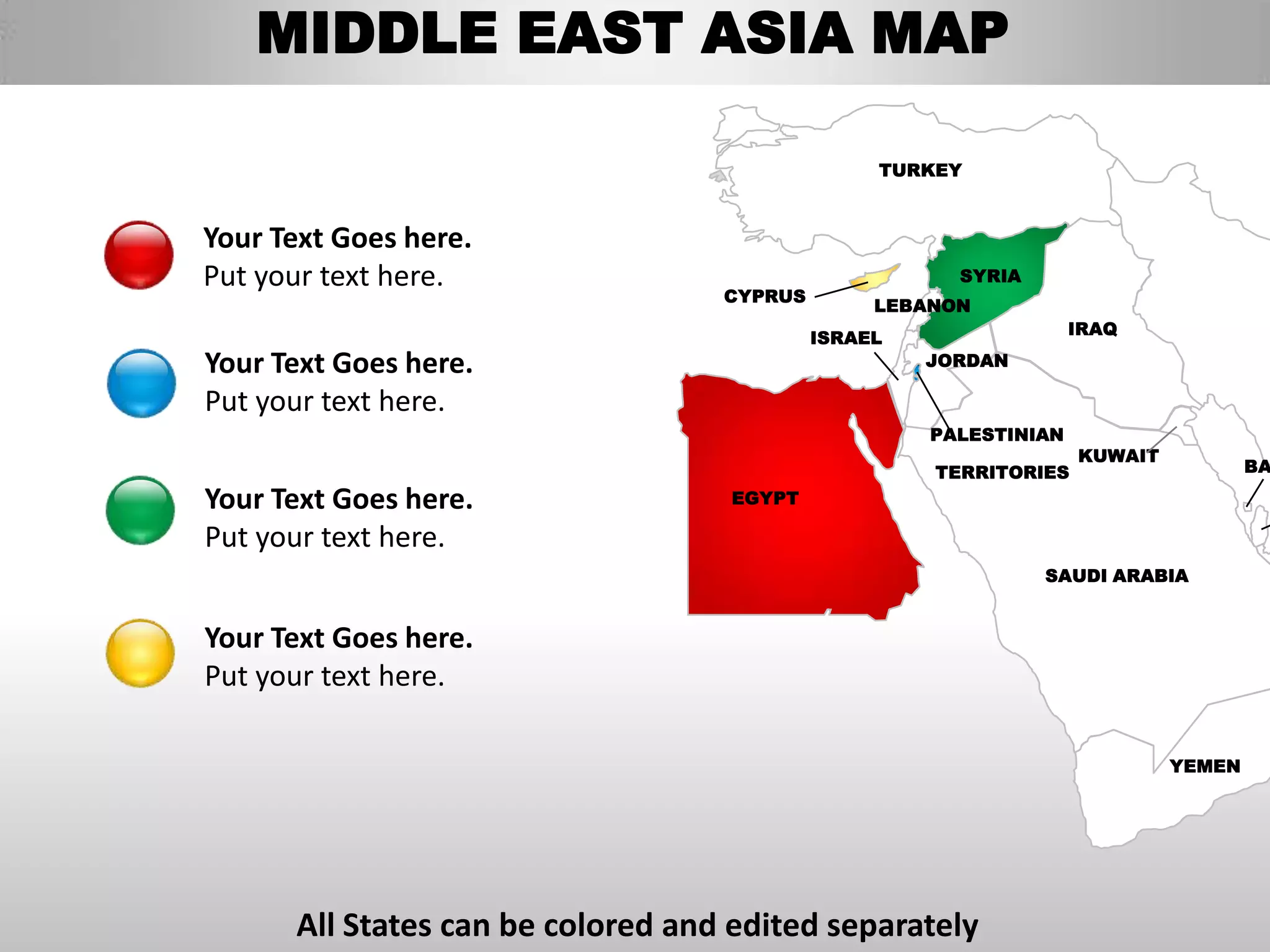 Middle east asia editable continent map with countries | PPTX | Asia ...