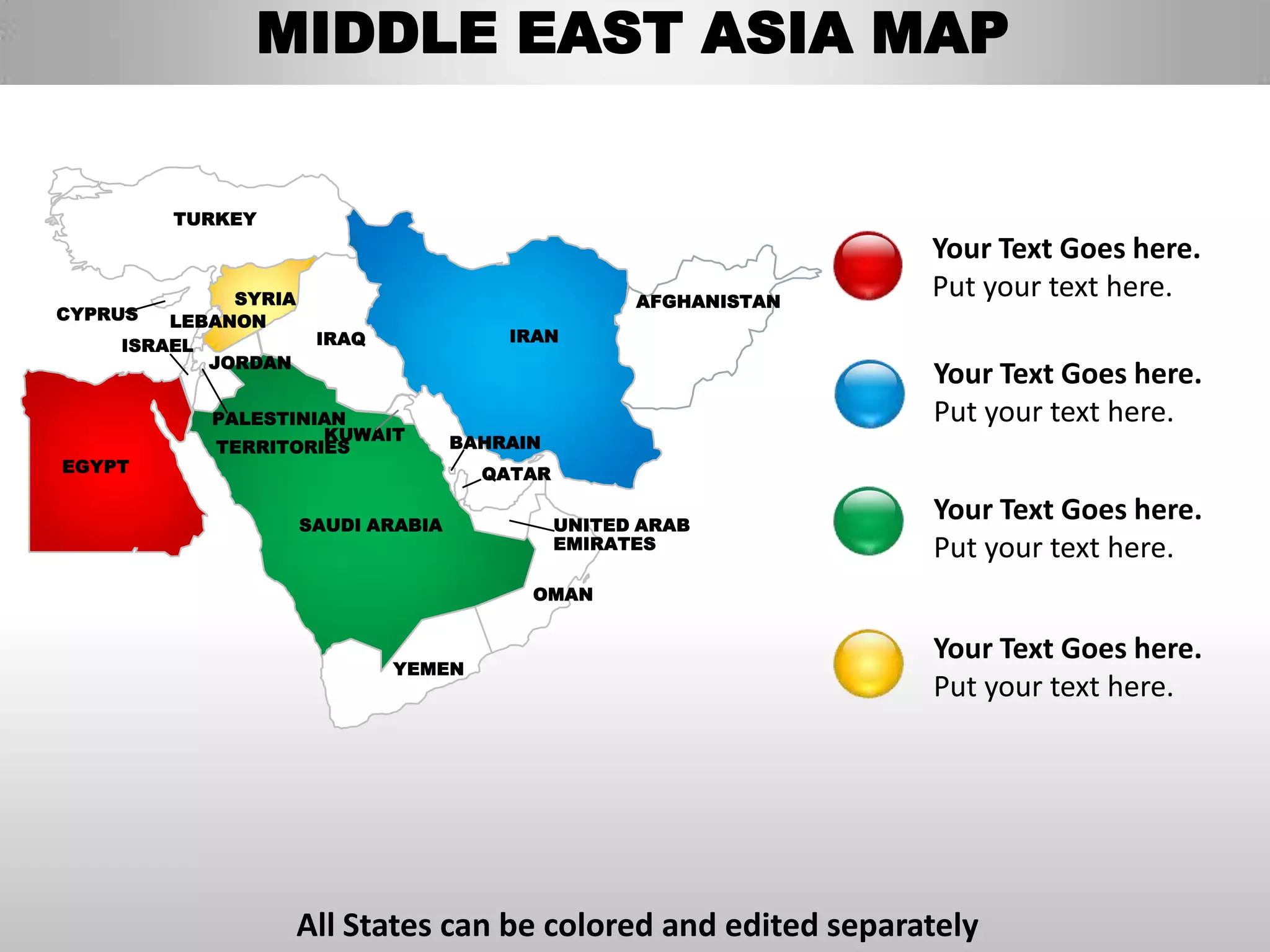 Middle east asia editable continent map with countries | PPTX