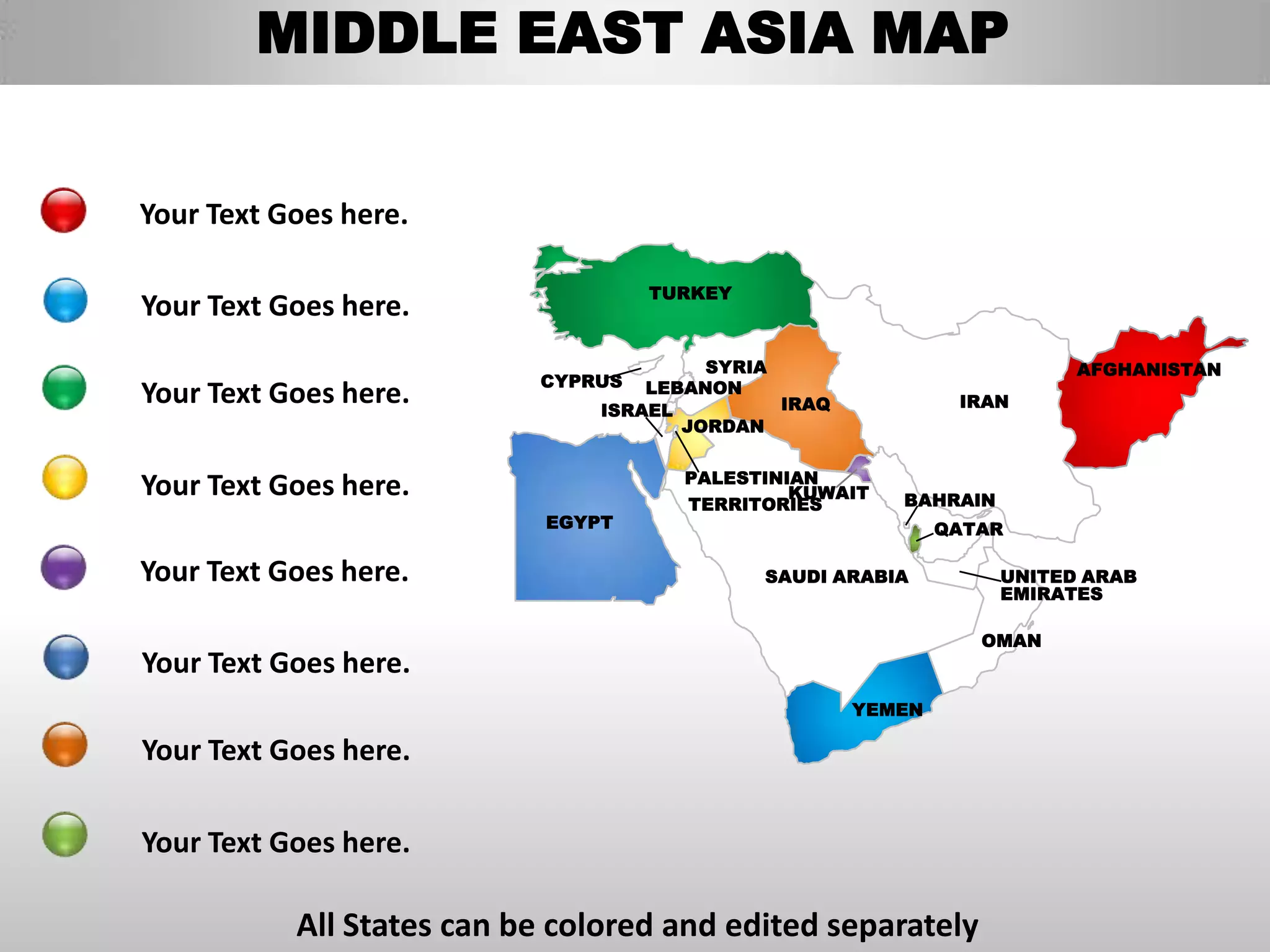 Middle east asia editable continent map with countries | PPTX | Asia ...