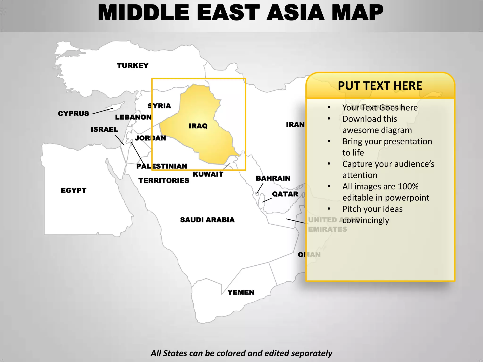 Middle east asia editable continent map with countries | PPTX