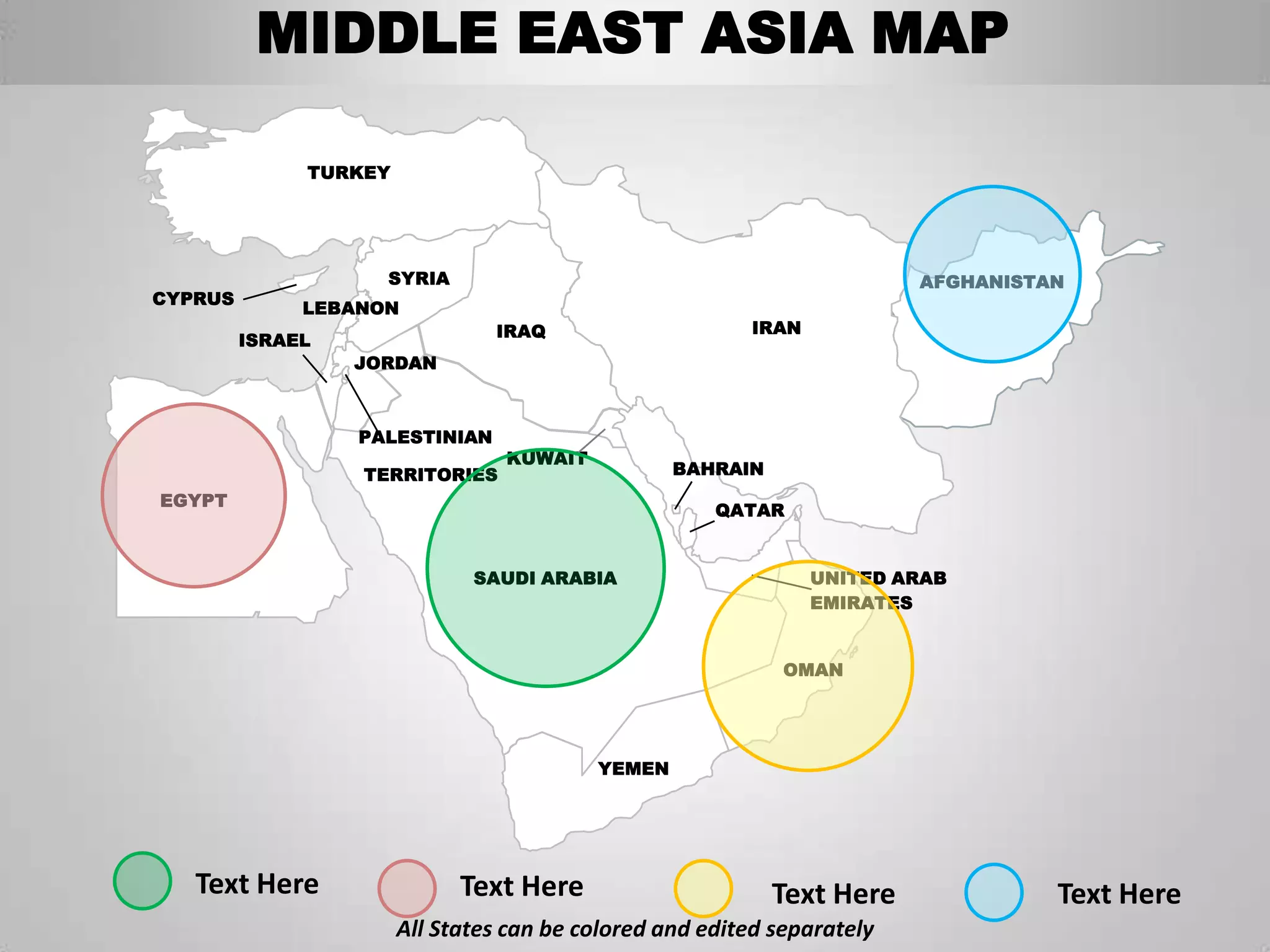 Middle east asia editable continent map with countries | PPTX | Asia ...
