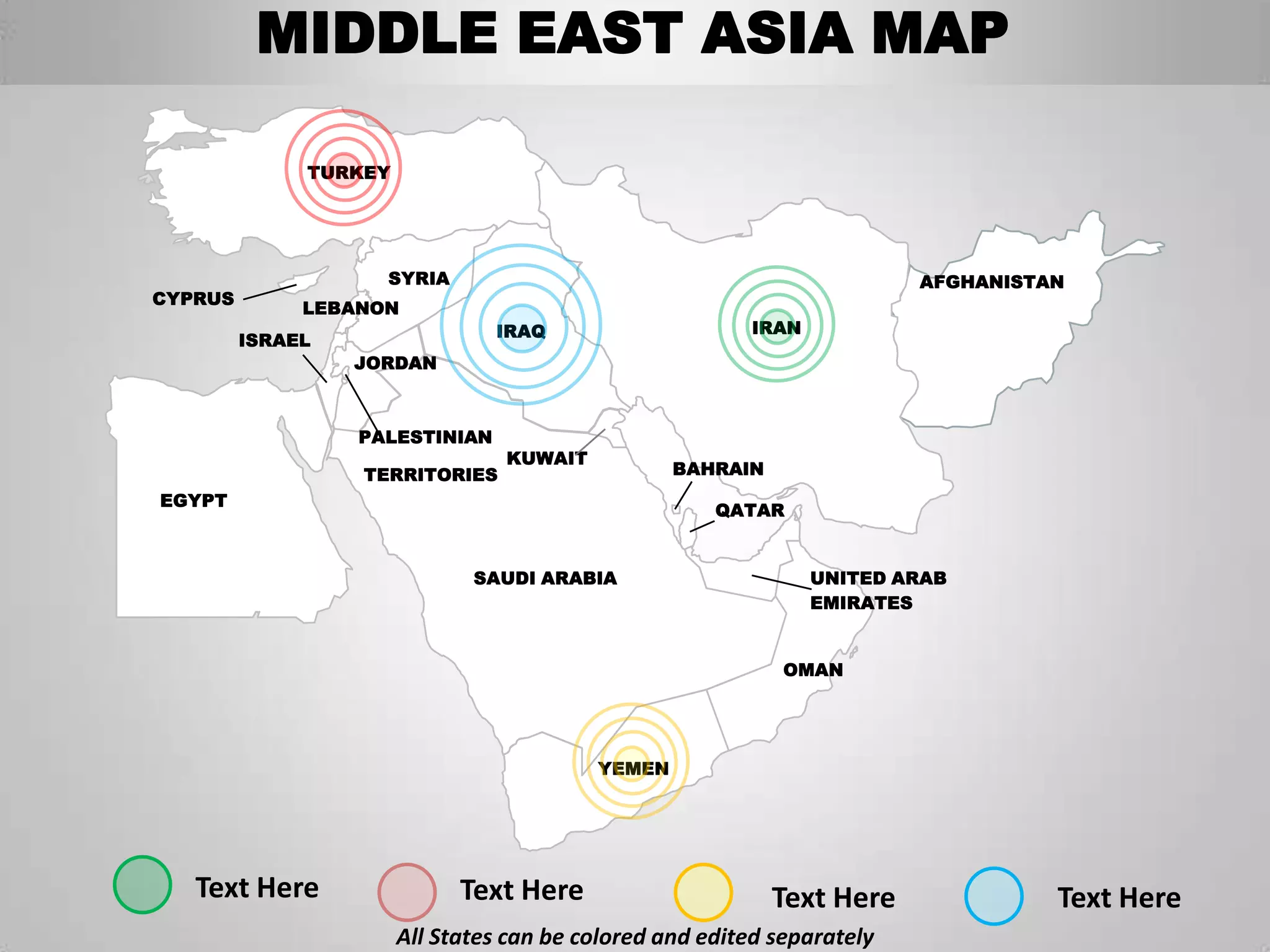Middle east asia editable continent map with countries | PPTX | Asia ...