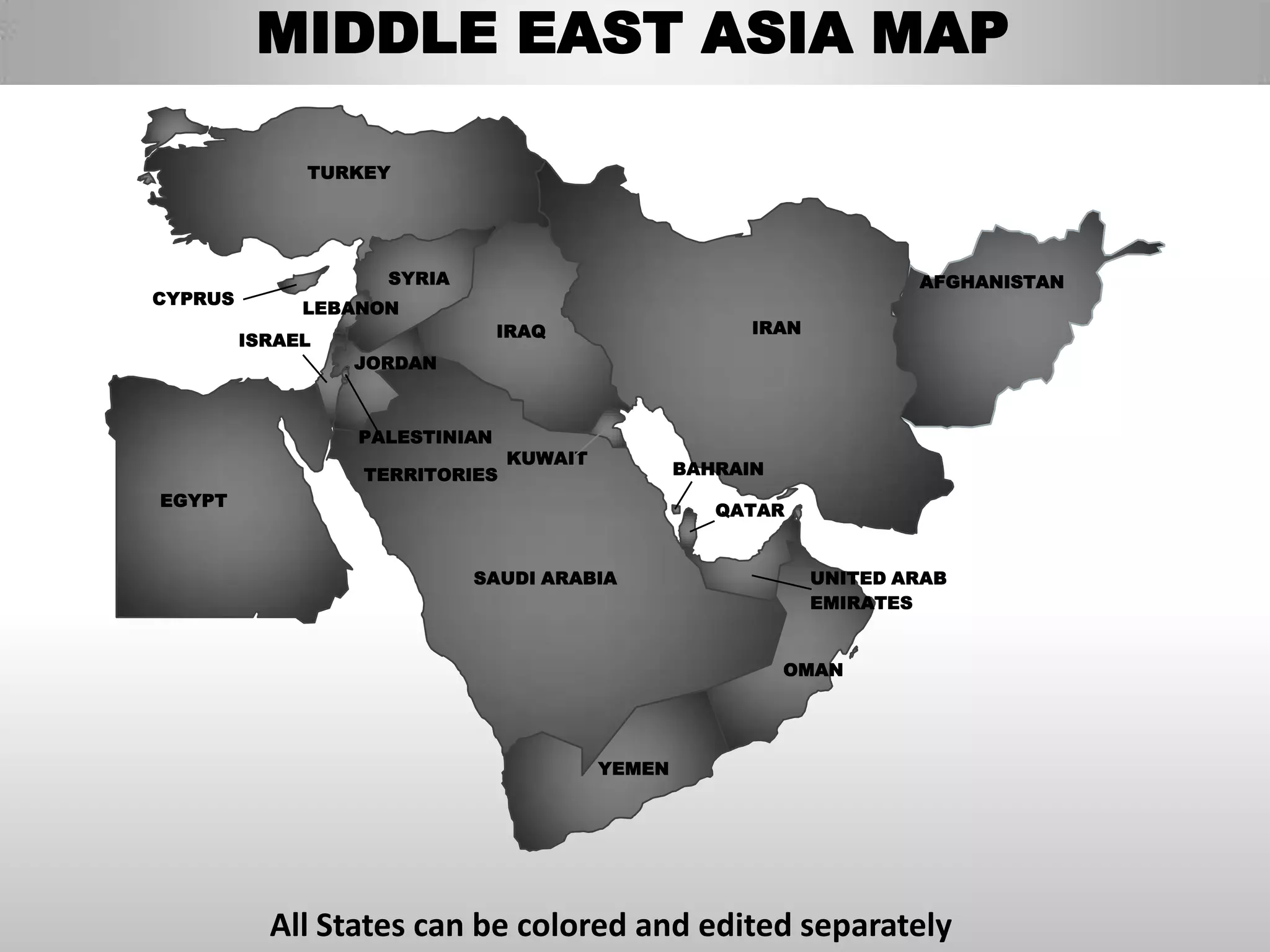 Middle east asia editable continent map with countries | PPTX