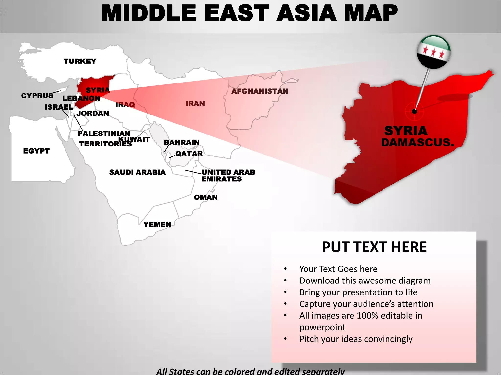 Middle east asia editable continent map with countries | PPTX