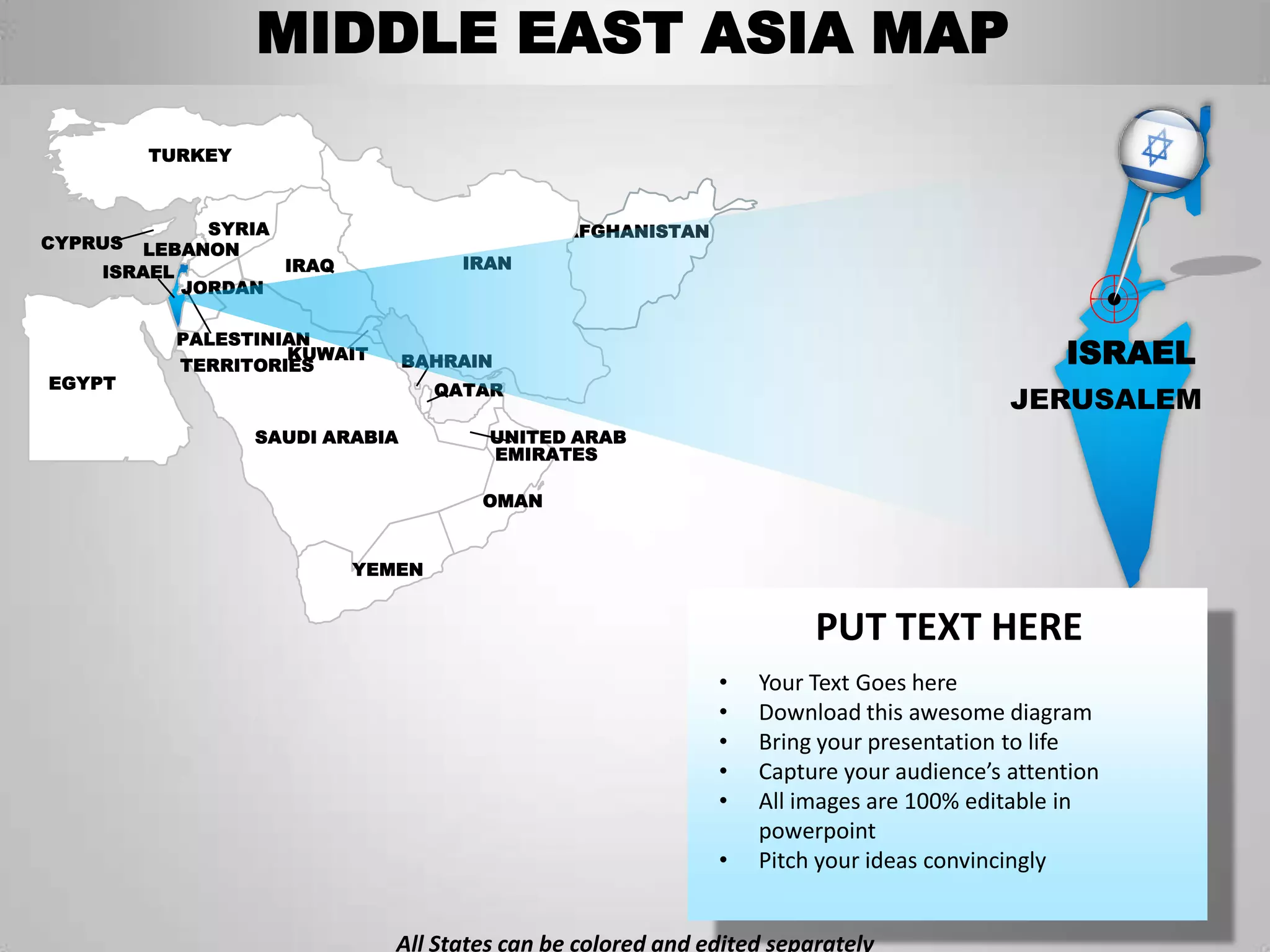 Middle east asia editable continent map with countries | PPTX