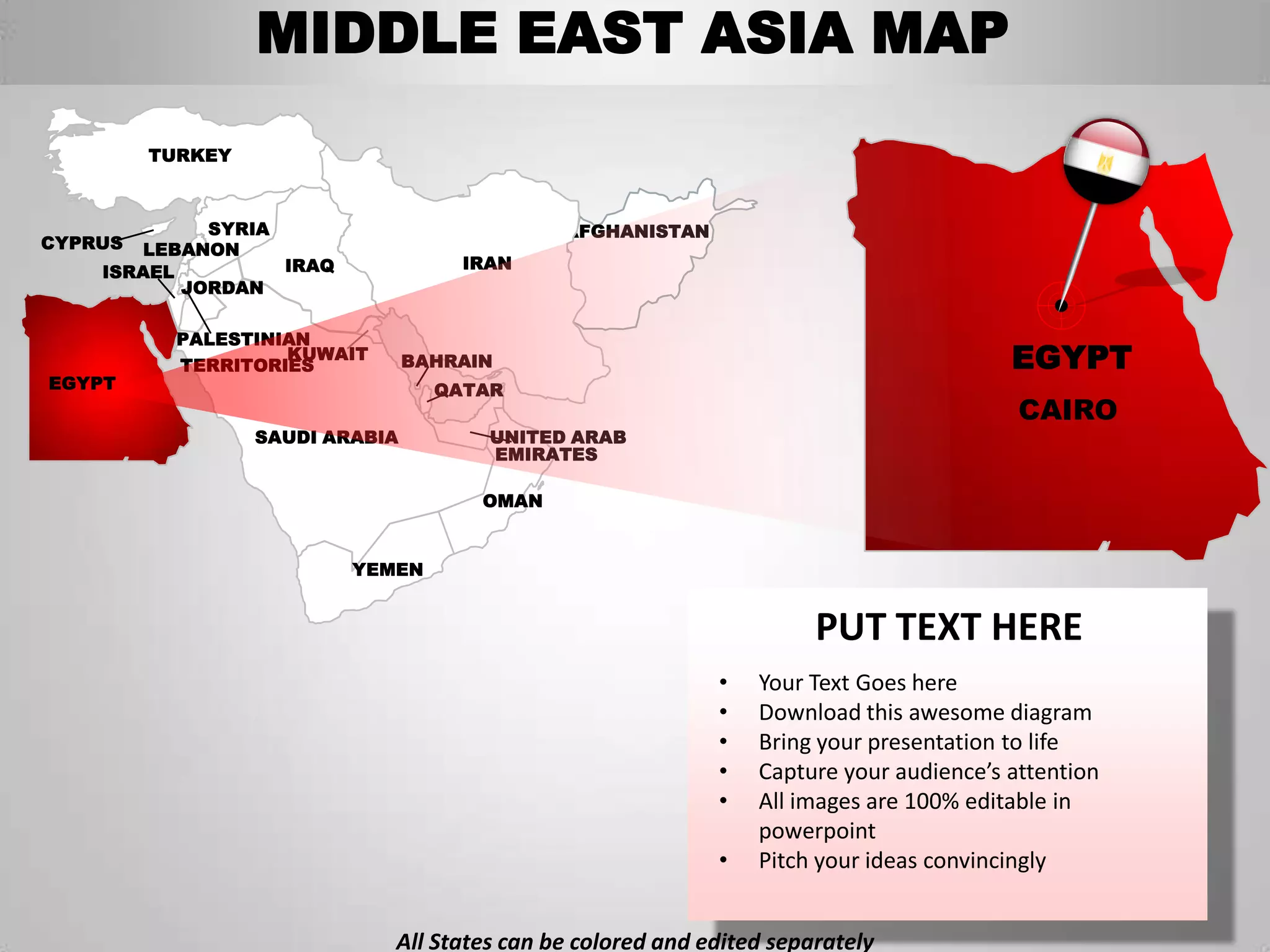 Middle east asia editable continent map with countries | PPTX