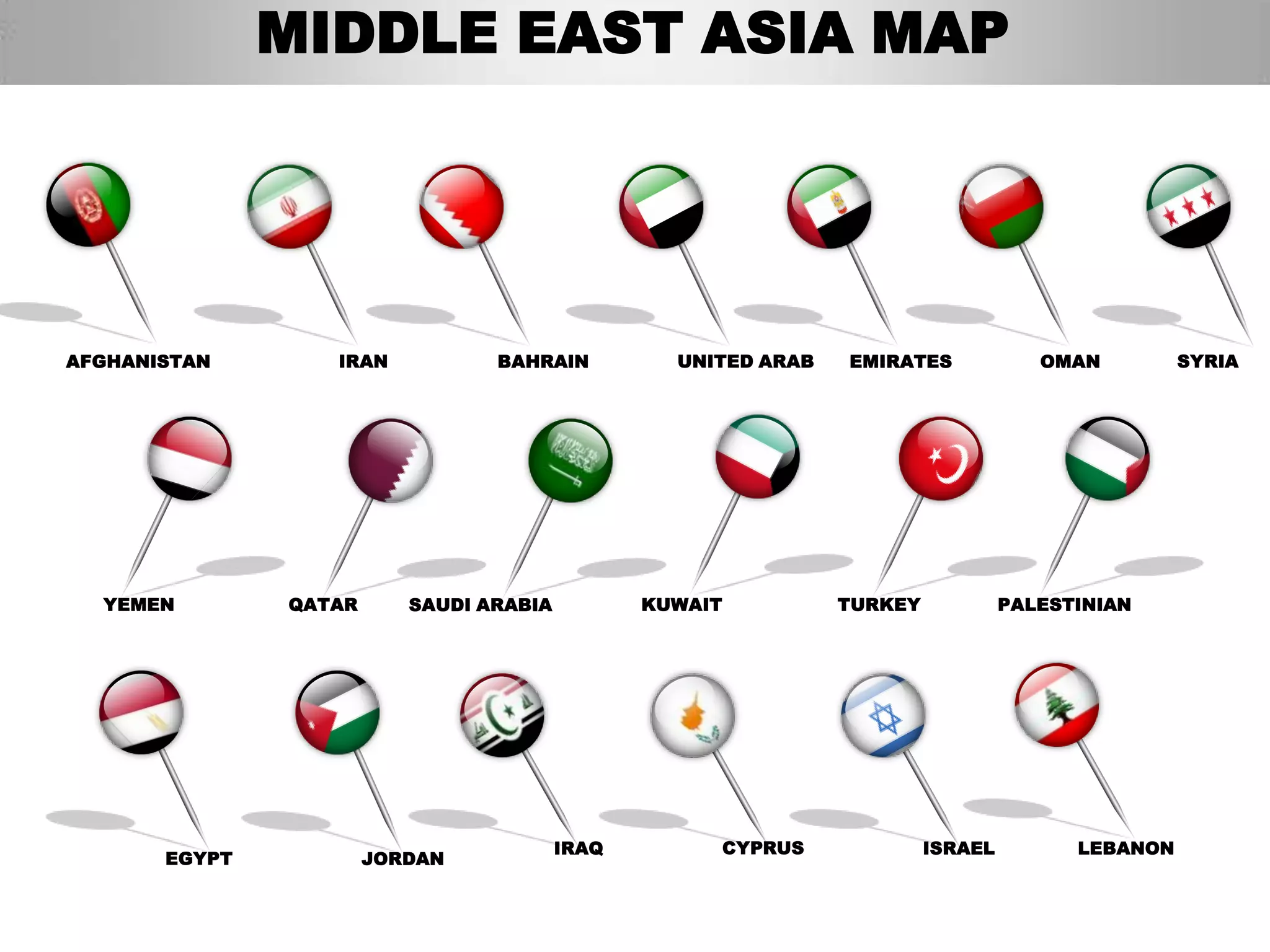 Middle east asia editable continent map with countries | PPTX
