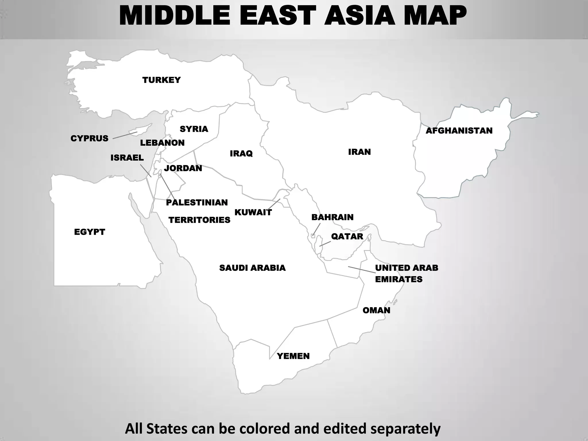 Middle east asia editable continent map with countries | PPTX | Asia ...