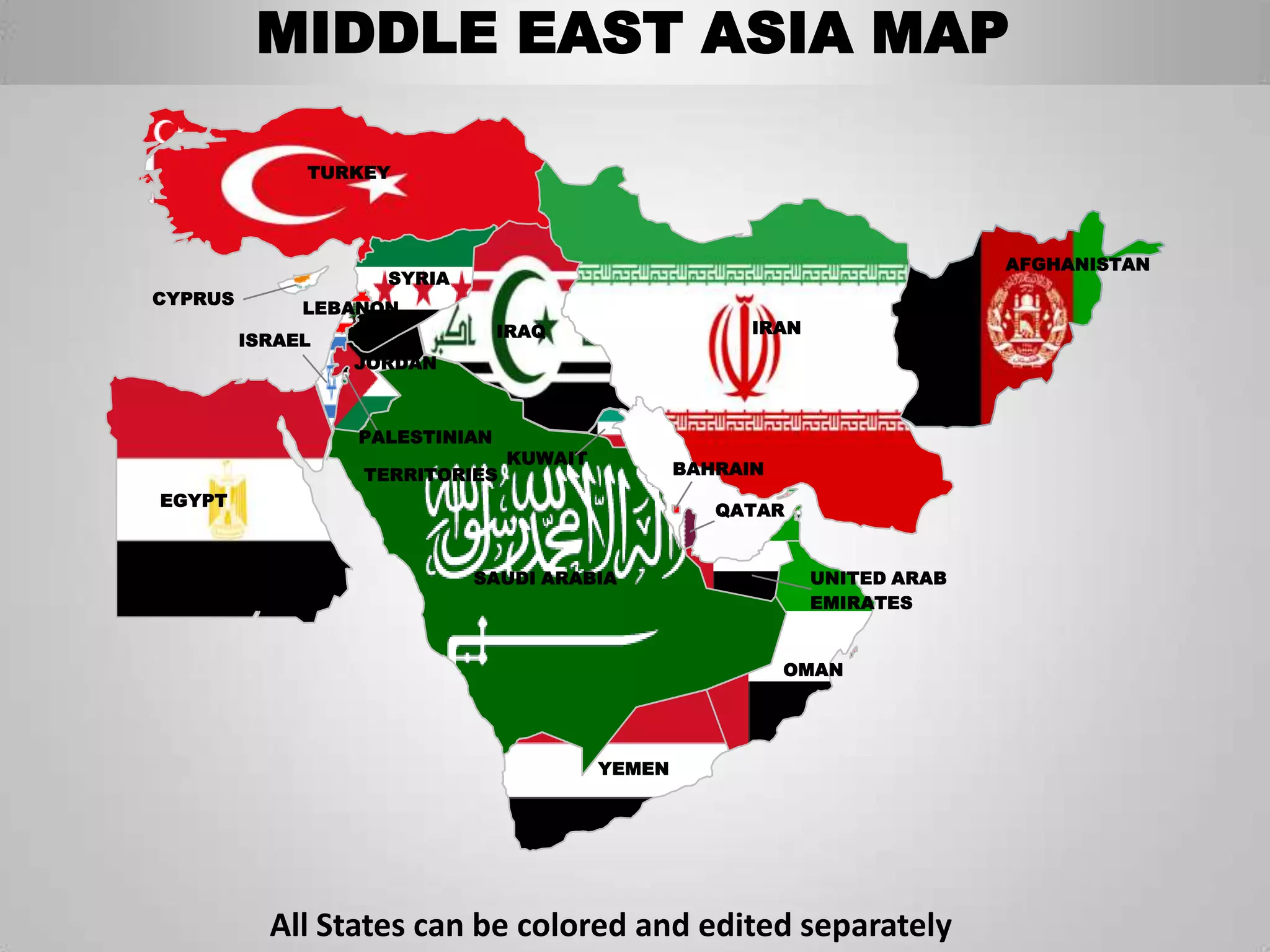 Middle east asia editable continent map with countries | PPTX
