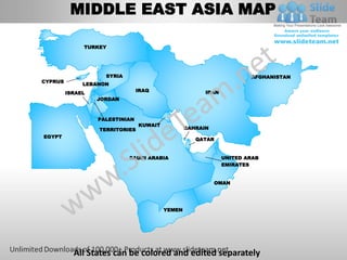 Middle east asia powerpoint editable continent map with countries ...