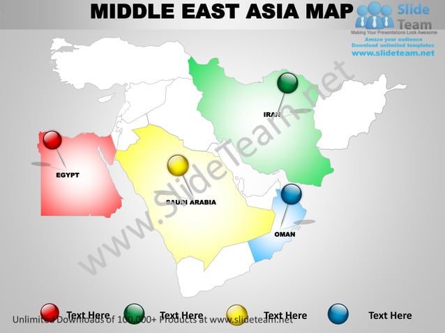 Middle east asia powerpoint editable continent map with countries ...
