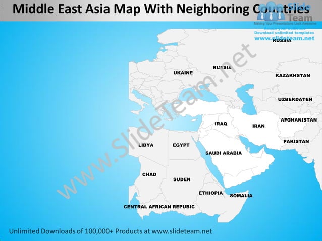 Middle east asia powerpoint editable continent map with countries ...