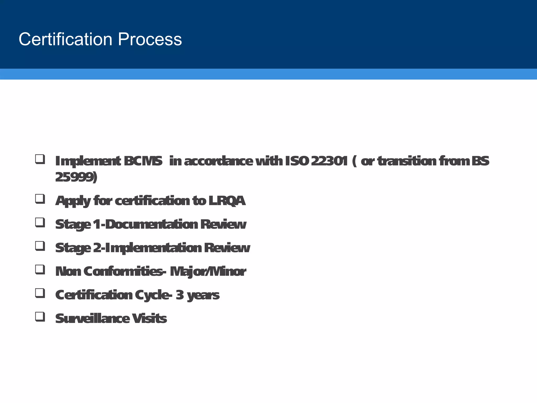 Establishing BCMS and Certifying Against ISO 22301 | PPT
