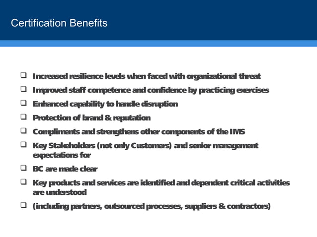 Establishing BCMS and Certifying Against ISO 22301 | PPT