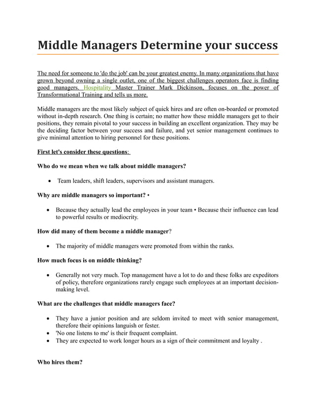 Middle managers determine your success | PDF