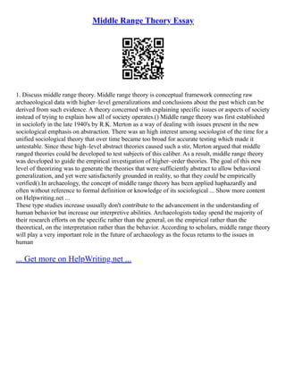 Middle Range Theory Essay | PDF