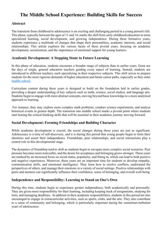 The Middle School Experience: Building Skills for Success | PDF