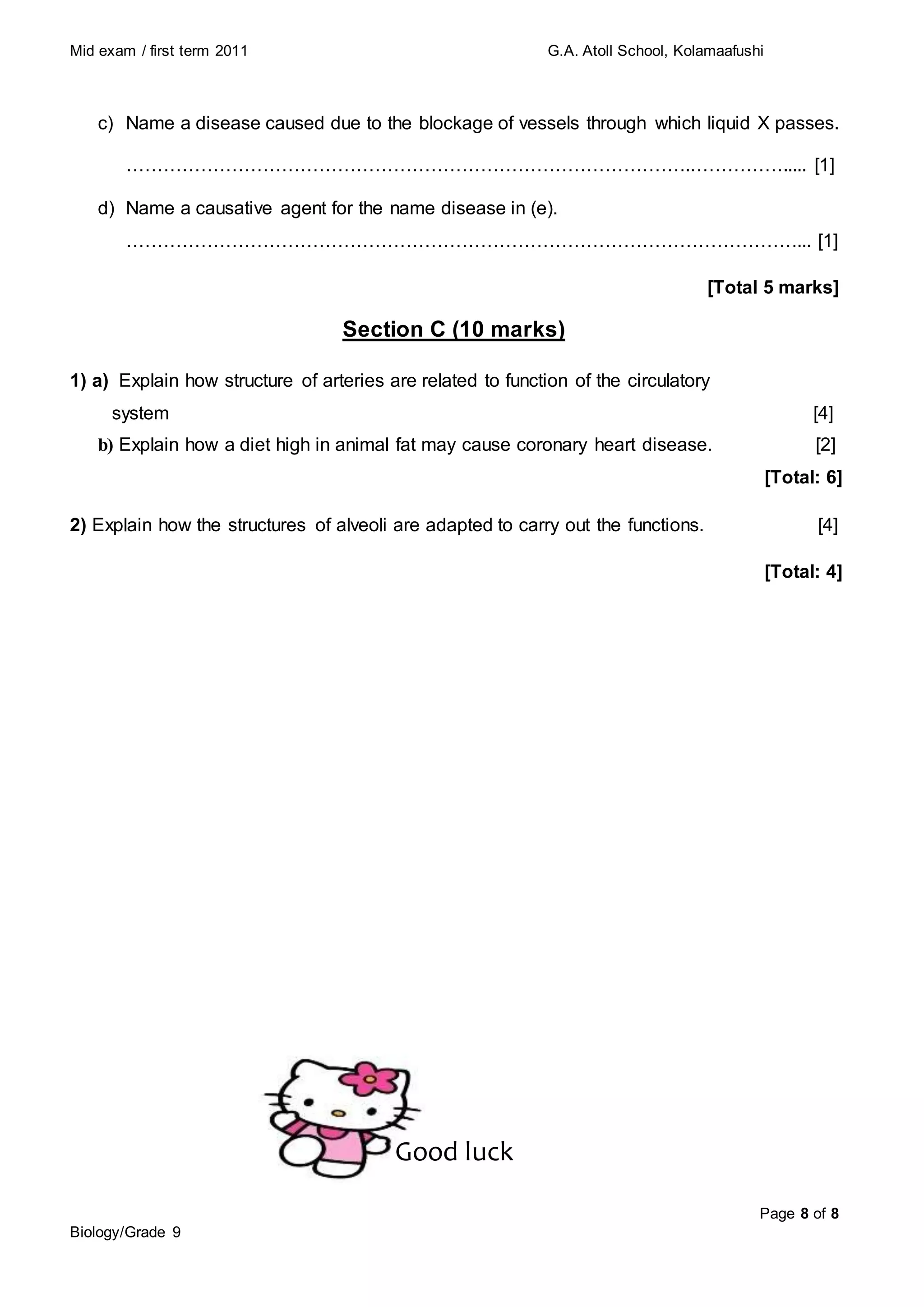 Mid exam bio copy | DOCX