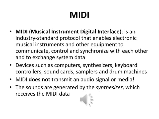The MIDI Protocol - Musical Instrument Digital Interface | PPTX | Digital Audio | Computer ...