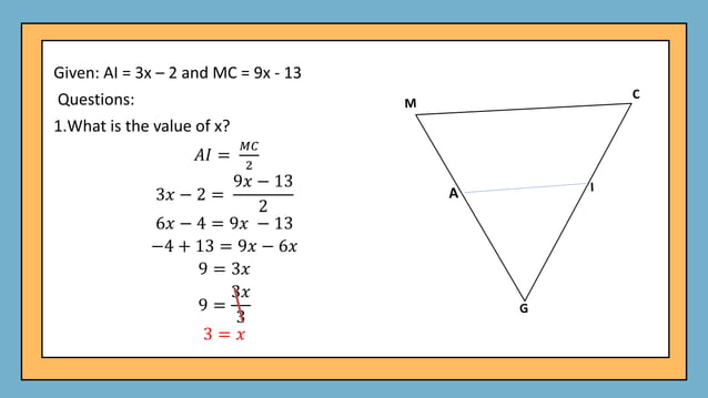 Midline Theorem grade 9 lesson powerpoint | PPTX