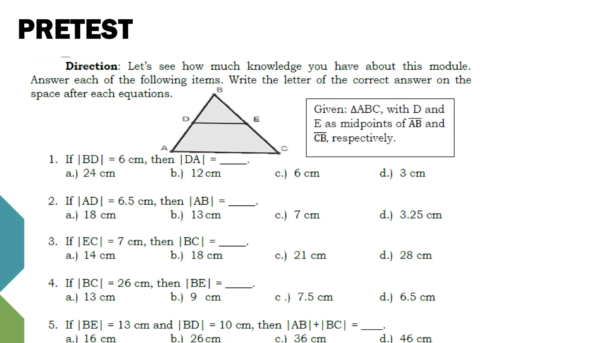 MIDLINE THEOREM (TRIANGLES) and PROBLEM SOLVING | PPT