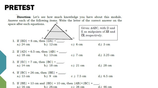 MIDLINE THEOREM (TRIANGLES) and PROBLEM SOLVING | PPT