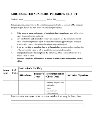 Mid semester academic progress report | PDF