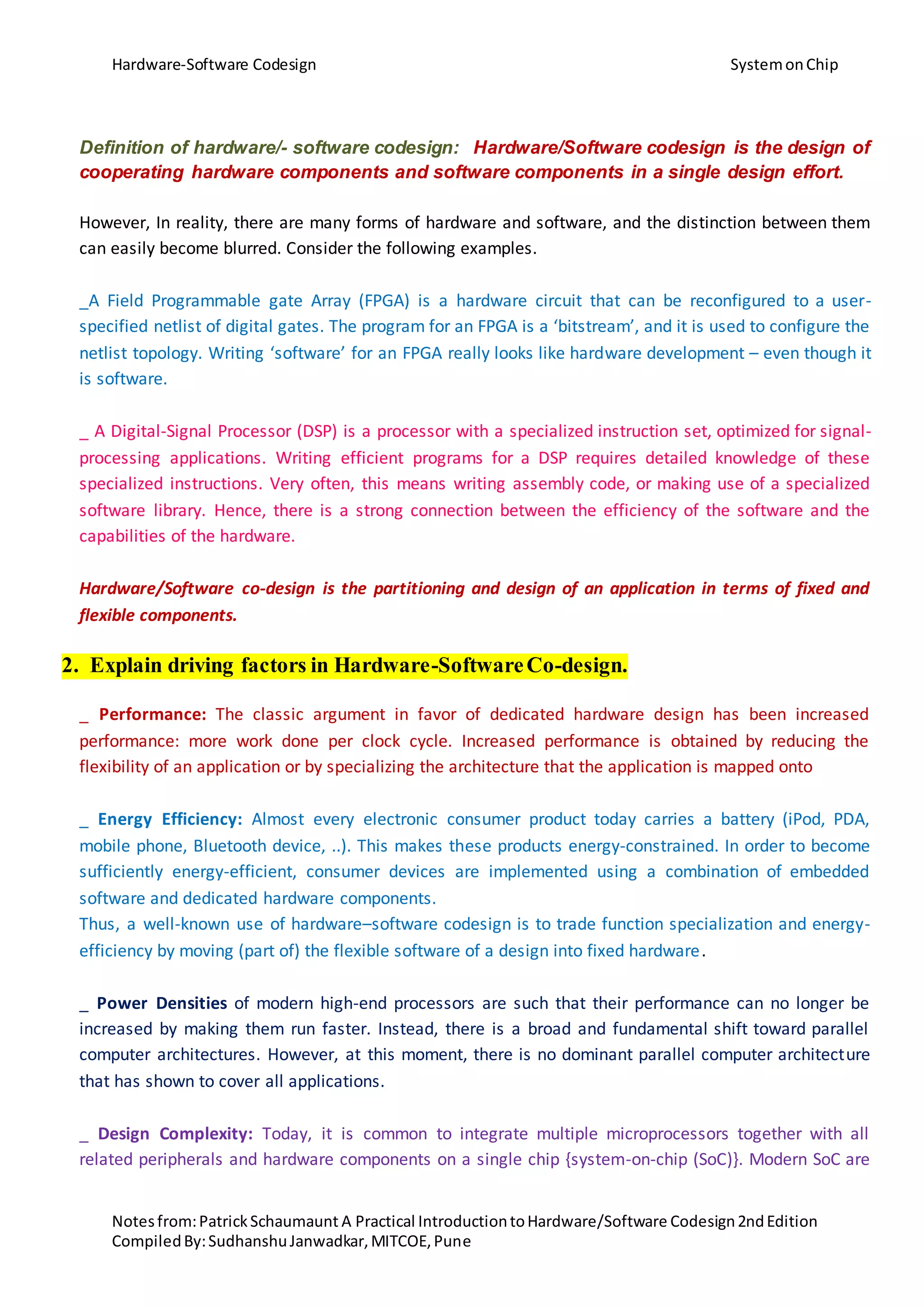 Hardware-Software Codesign | DOCX Hardware-Software Codesign | DOCX