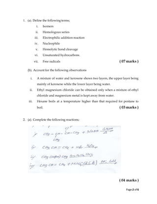 ORGANIC CHEMISTRY QUESTIONS FOR ADVANCED LEVEL STUDENTS | DOCX