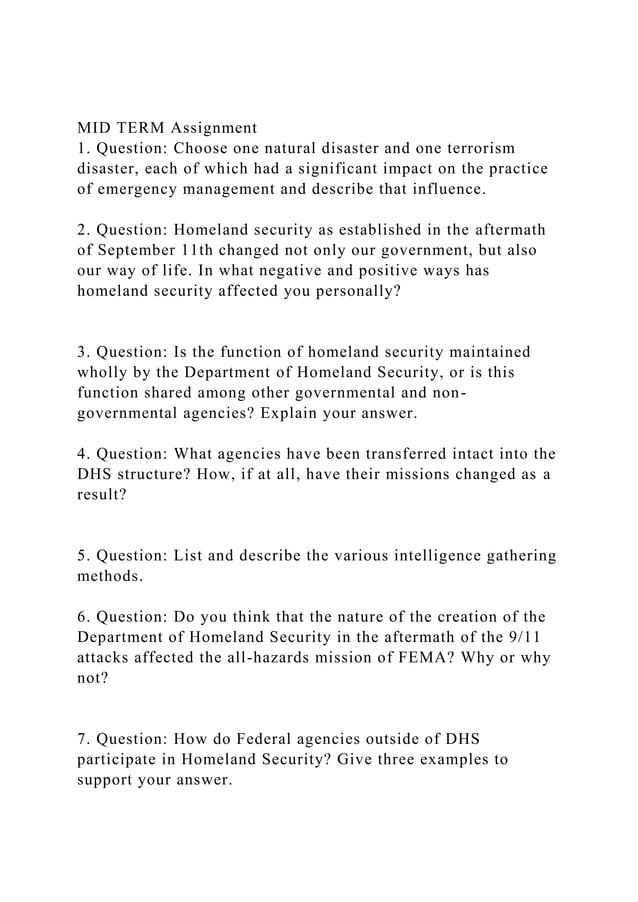 MID TERM Assignment1. Question Choose one natural disaster and .docx