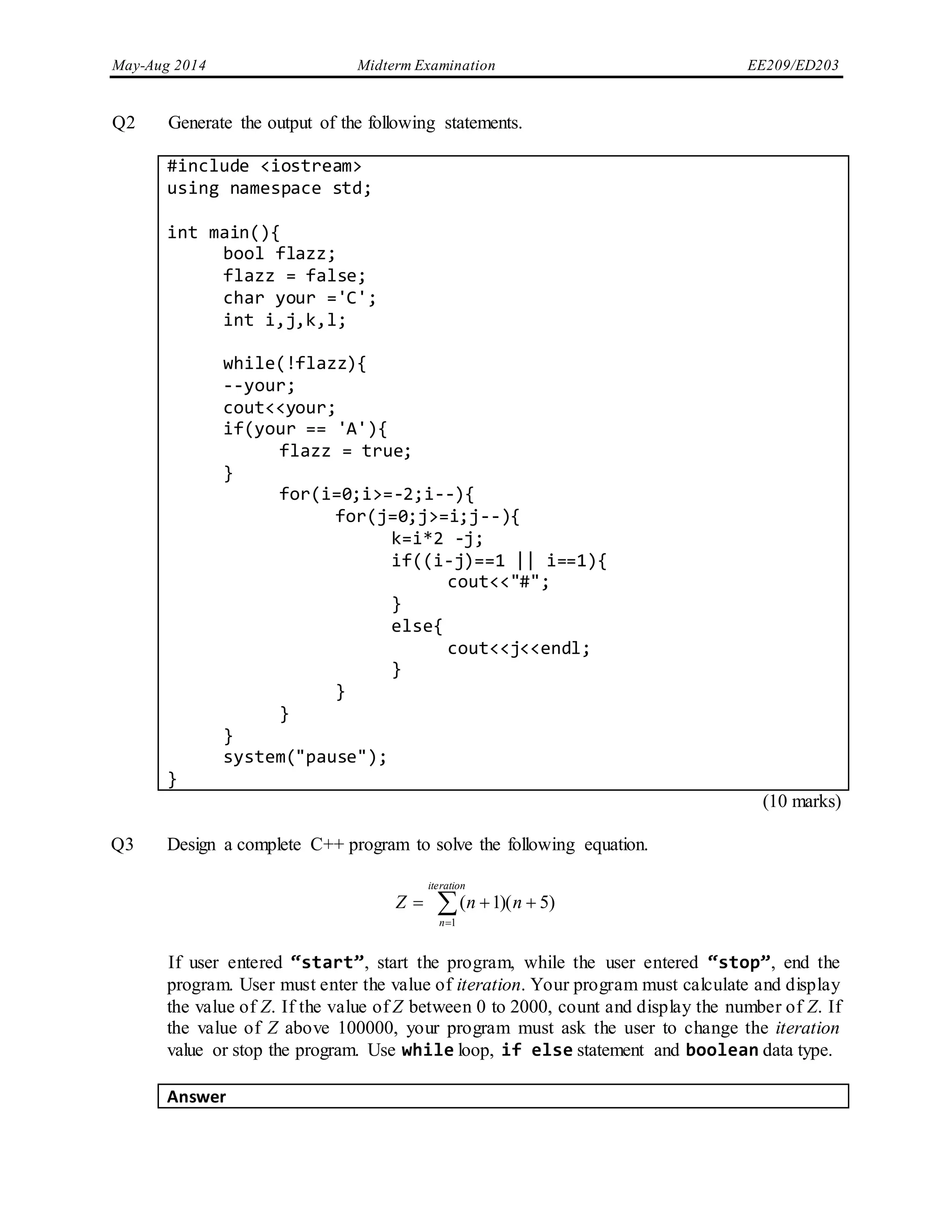 Midterm cpp q_a_may_2014(2) | PDF