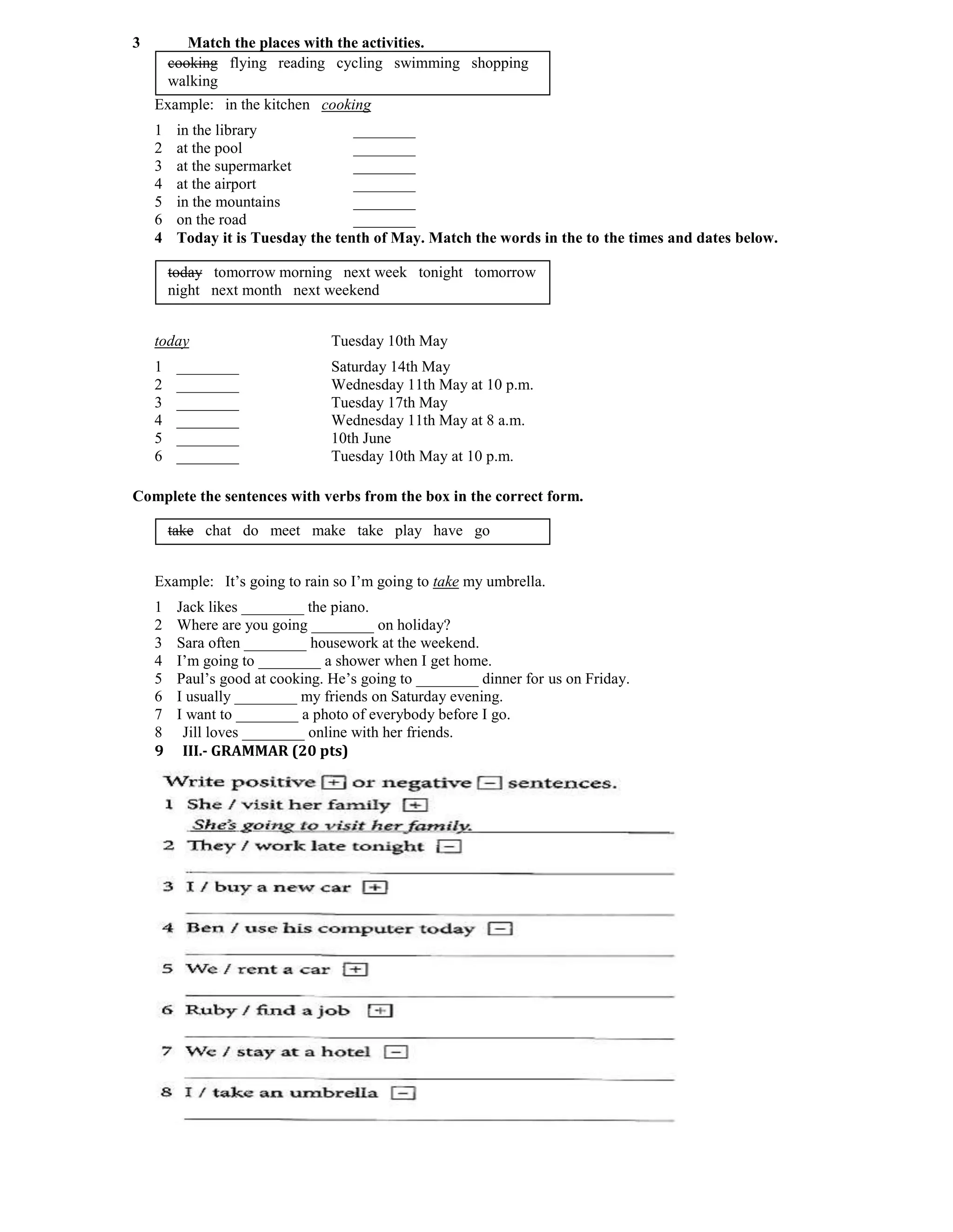 Mid term english exam beginner iv | DOCX