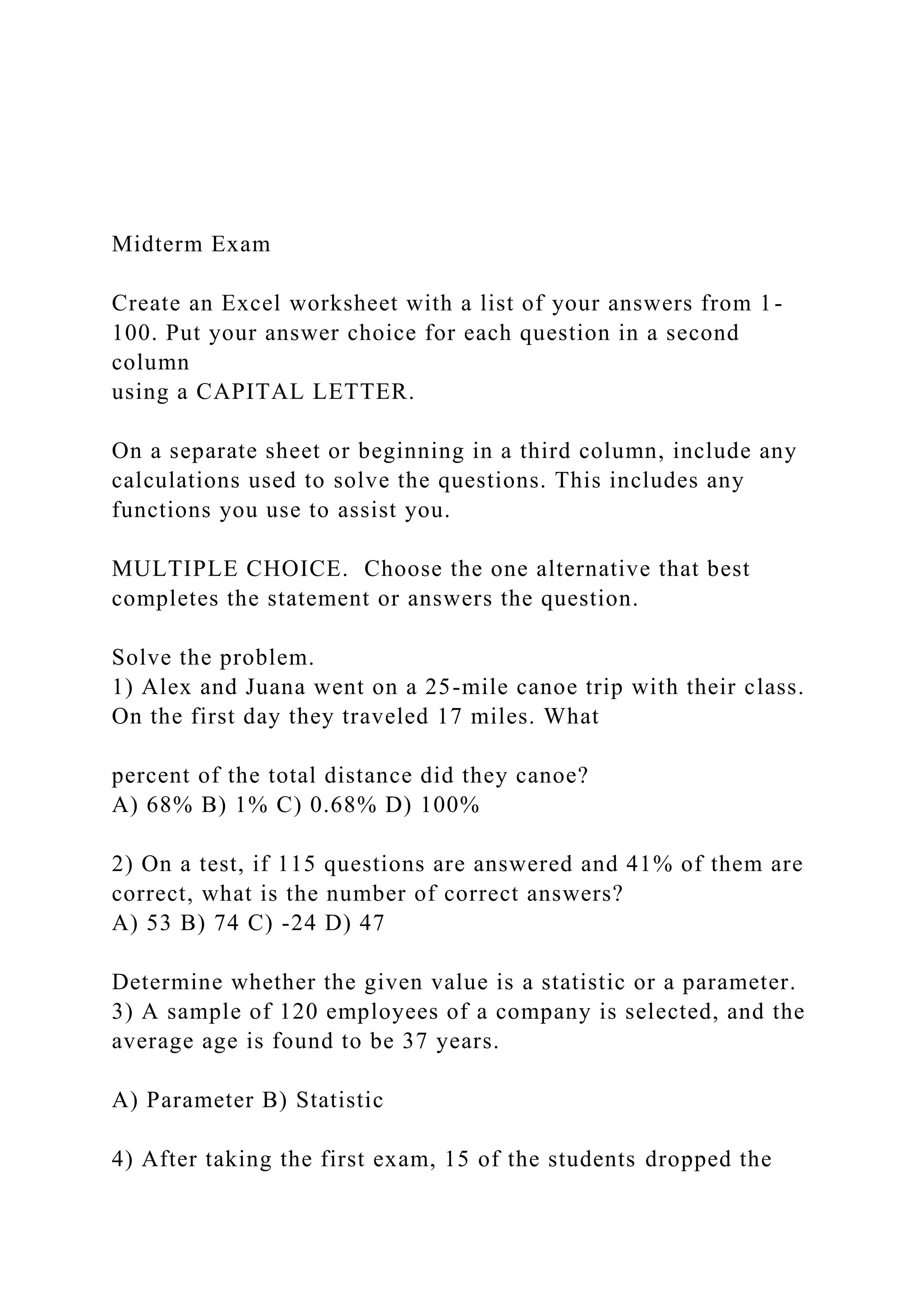 Midterm Examcreate An Excel Worksheet With A List Of Your Docx